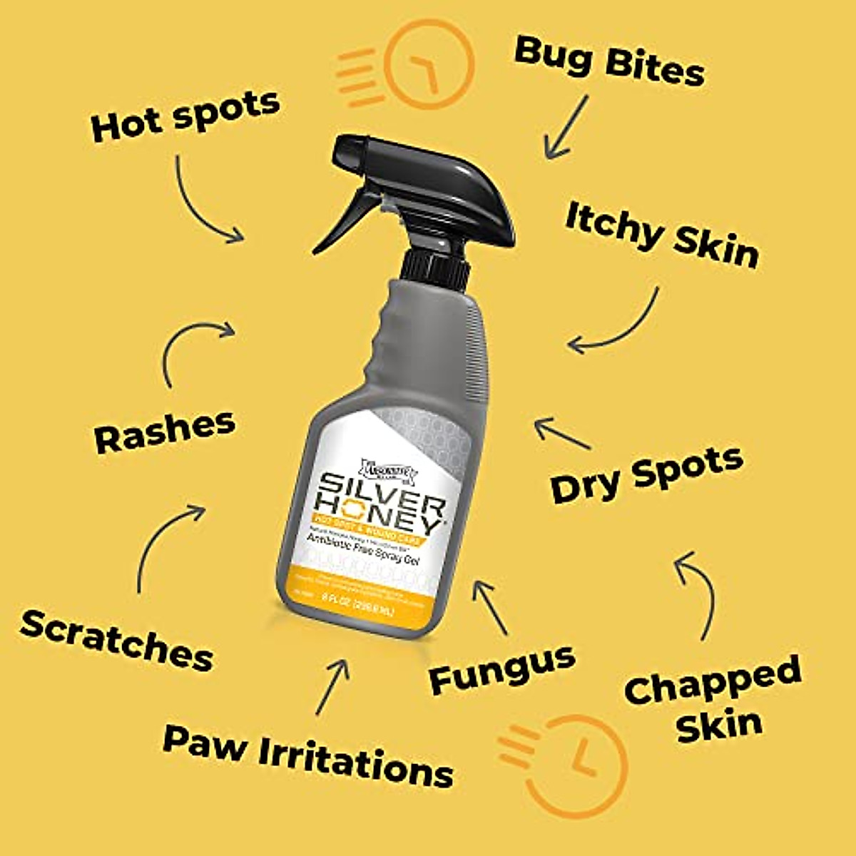 Absorbine Silver Honey Hot Spot & Wound Care Spray Gel 8oz Bottle, Manuka Honey & MicroSilver BG, Medicated for Dogs, Cats, Small Animals