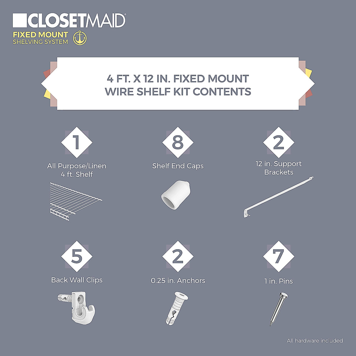 ClosetMaid 51041 Prepack Wire Shelf Kit, 4-Feet , White