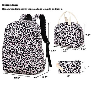 Mimfutu Leopard School Backpack for Teen Girls, 3-in-1 Kids Backpack Bookbag Set School Bags with Lunch Box Pencil Case