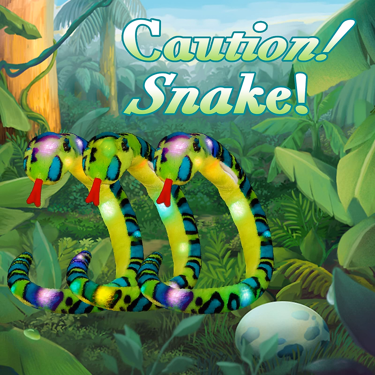 Houwsbaby Green Realistic 40'' LED Light Up Snake Stuffed Animal Snake Plush Toy Glowing Up Stuffed Animal for Practical Jokes,Playtime Fun Soft Kids Christmas Halloween Birthday Festival Presents