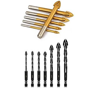 Masonry Concrete Drill Bits Set with Triangle Handle for Tile, Brick, Glass, Plastic and Wood, Tungsten Carbide Tip Work with Ceramic Tile, Wall Mirror