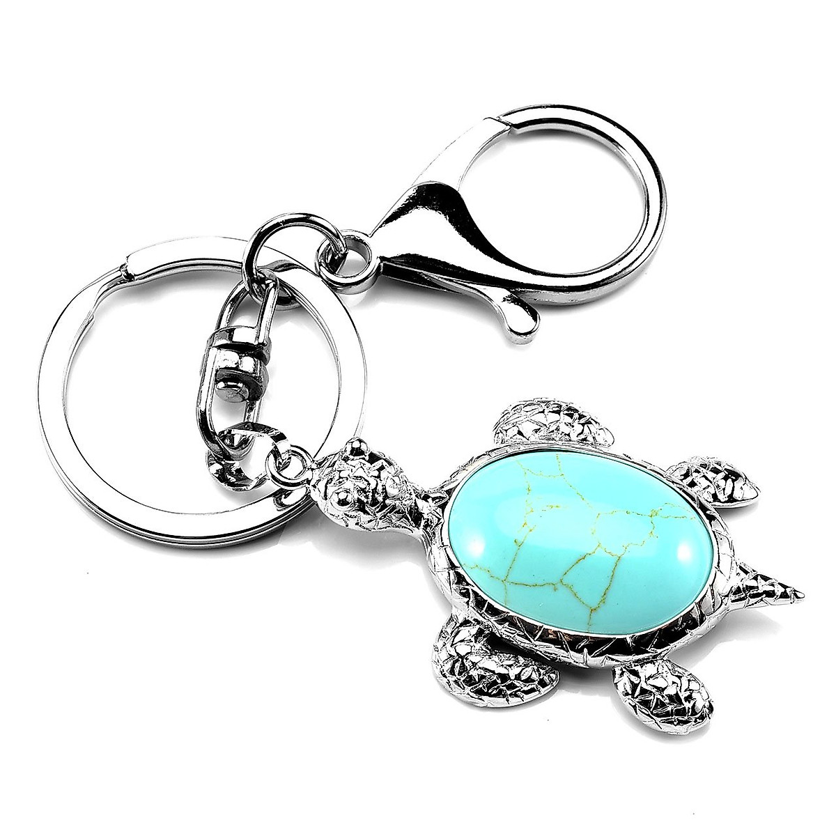 Jovivi Sea Turtle Natural Crystal Stone Multicolored Keychain Gemstone Chakra Keyring for Couple Best Friend Gift