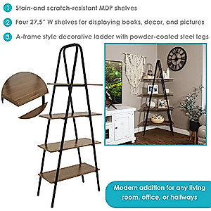 Sunnydaze 68.5-Inch H 4-Tier Industrial-Style A-Frame Ladder Shelf - MDP Shelves with Powder-Coated Steel Frame - Brown