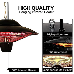 NaoSIn-Ni Outdoor Electric Patio Heater,1500W Infrared Hanging Ceiling Space Heaters, 3 Power Levels, IP55 Waterproof, for Indoor Restaurant Garden