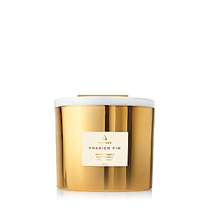 Thymes Frasier Fir Gilded Gold 3-Wick Candle - Scented Candle with a Crisp Just-Cut Forest Fragrance - Luxury Home Fragrance - Elegant Holiday Candle - Gold Jar Candle (17 oz)
