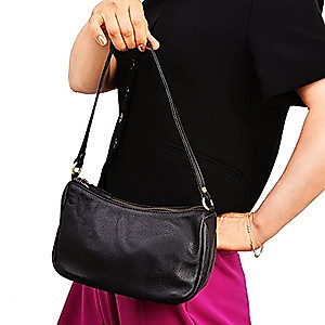 TERACOTA Greta Small Black Purse Vintage Shoulder Bag Genuine Leather Tote Clutch Handbags for Women