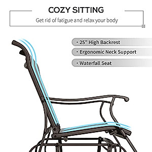 Outsunny 2-Person Outdoor Glider Bench，Patio Glider Loveseat Chair with Powder Coated Steel Frame，2 Seats Porch Rocking Glider for Backyard, Lawn, Garden and Porch, Mixed Grey