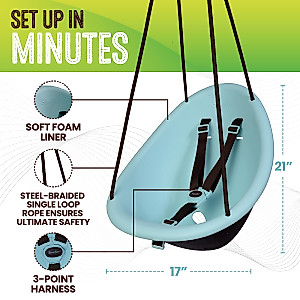 Swurfer Kiwi Toddler Swing – Comfy Baby Swing Outdoor, 3-Point Adjustable Safety Harness, Safe Quick Click Locking System, Foam-Lined Shell, Blister-Free Rope, Age 9 Months and Up, Blue,Blue2