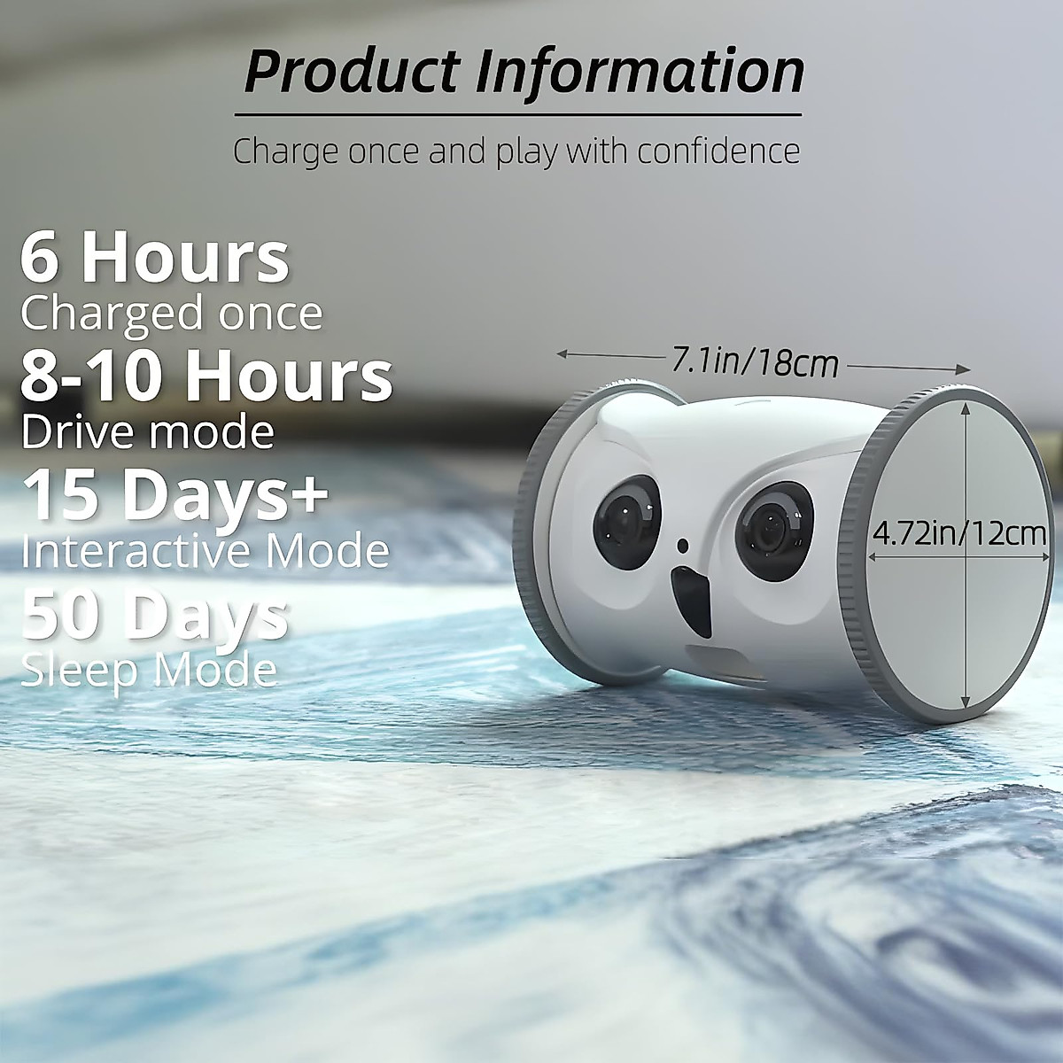 SKYMEE Owl Robot: Mobile Full HD Pet Camera with Treat Dispenser, Interactive Toy for Dogs and Cats, Remote Control via App (2.4G WiFi ONLY)