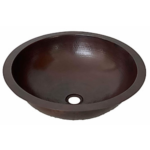 18" Round Copper Bathroom Sink Mexican Copper Bath Sink Pure Copper Hand Hammered Dual Mount Dark CPS07