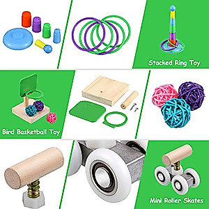 6 Pieces Bird Training Toys Parrot Intelligence Toy Mini Shopping Cart Mini Roller Skate Toy Basketball Stacking Rings Bird Toy Bell Balls for Parrots and Birds Trick Tabletop Toys