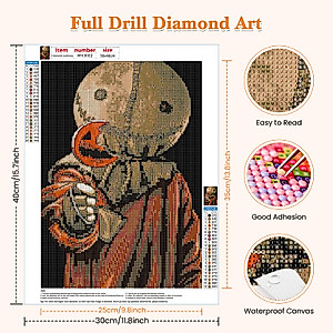 RICUVED Diamond Art, Halloween Diamond Art Kits for Adults Full Round Drill, DIY 5D Horror Movie Diamond Dots Painting Arts and Crafts Gift Home Wall Decor 12x16Inch