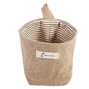 Fdit Cotton Linen Hamper Hanging Clothes Bag Home Gadget Storage Organizer Foldable Basket Bin (Khaki Stripe)