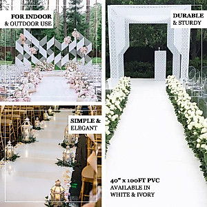 Efavormart 40" x 100ft PVC Aisle Runner-White, Carpet for Party, Birthday, Banquet, Restaurant Decoration
