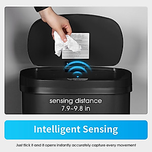 BestOffice Trash Can Broken-Resistant Plastic Touch Free High-Capacity Garbage Can with Lid for Bedroom Bathroom Home Office 49 Liter 13 Gallon Trash Can Automatic Kitchen Trash Can (1, Black)