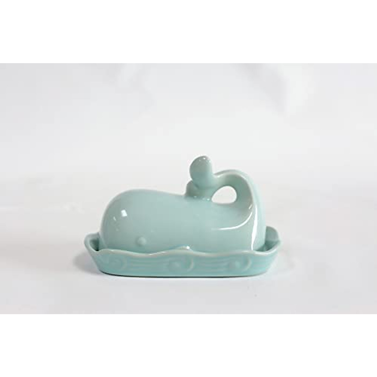 Creative Co-Op Whale Shaped Butter Dish with Lid, 1 EA, Aqua