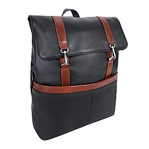 McKleinUSA Element Pebble Grain Calfskin Leather 17" Leather Two-Tone Flap-Over Laptop & Tablet Backpack Black (18472)