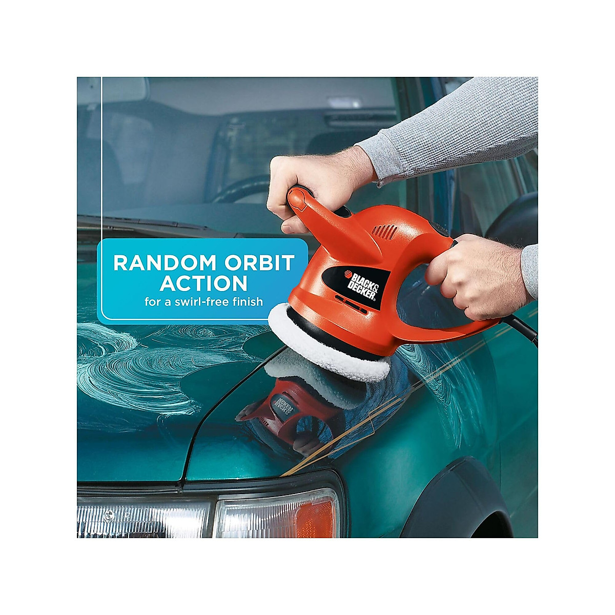 BLACK+DECKER Buffer Polisher, 6 inch Orbital Car Polisher, with Wool or Foam Bonnets (WP900)
