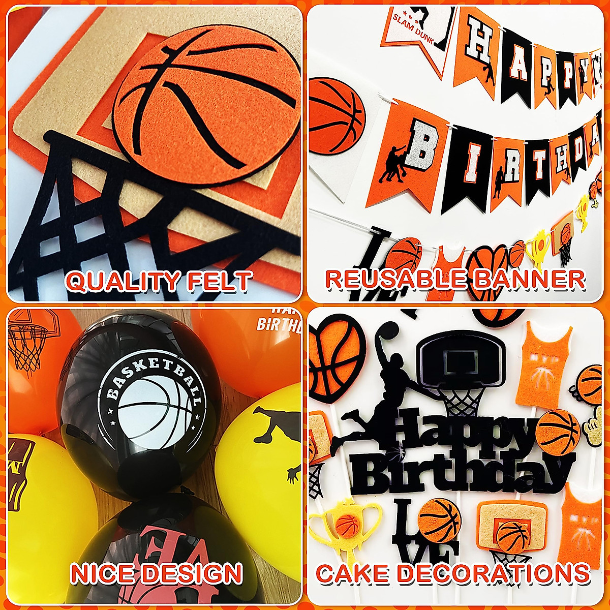 Basketball Party Decorations, Basketball Party Supplies Basketball Birthday Banner Cake Toppers Basketball Foil Balloons Basketball Birthday Decorations for Kids Teenagers Boys Girls (Basketball-01)
