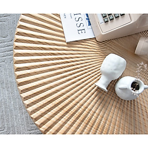 COZAYH 2-Piece Modern Farmhouse Living Room Coffee Table Set, Nesting Table Round Natural Finish with Handcrafted Wood Radial Pattern