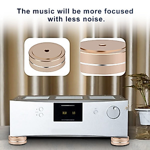 Monosaudio Speaker Isolation Feet 4 Pcs 40x15mm Aluminum Feet Subwoofer Isolation Feet with Non-Slip Rubber Rings/Adhesive/M4 Screws for Audio,Speakers,Subwoofers,Amplifier,DAC,Turntable(Gold)