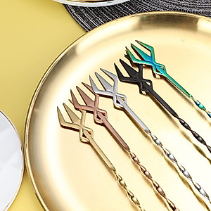 PAPABA 1 Pc Stainless Steel Mixing Spoon Anti-slip Spiral Bar Spoon Fruit Fork Long Handle Cocktail Stirrer Multicolor