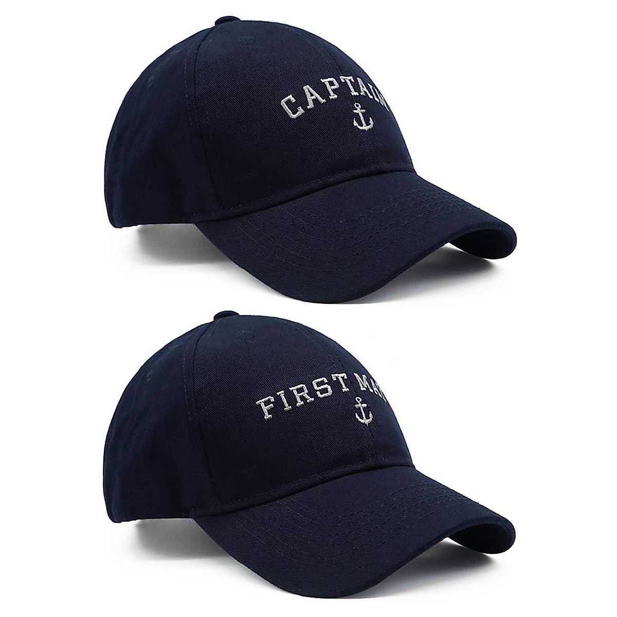 Captain Hat & First Mate | Matching Skipper Boating Baseball Caps | Nautical Navy Marine Sailor Hats (Navy)