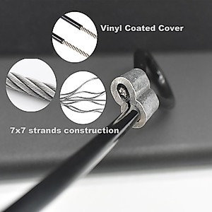 Floyutin 10 pcs 2mm Vinyl Coated Stainless Steel Cable with Loops Short Wire Rope Lanyard Lock Security Chain Link for Outdoor Gates,12 inch 30cm Black