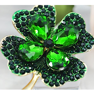 Gyn&Joy Green Crystal Lucky Four Leaf Clover Shamrock Brooch Pin