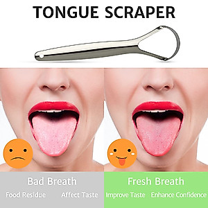 Stainless Steel Tongue scraper for Adults and Kids, Fights Bad Breath, 2 Pack Tongue Cleaner with Travel Case, Great for Oral Care, Non-Synthetic Metal Handle, Easy to Clean
