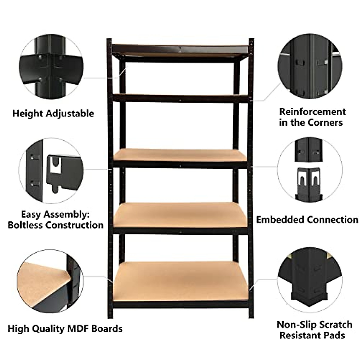 Shelving Units for Storage, Garage Shelving Units, 5 Tier Heavy Duty Metal Kitchen Shelves Utility Racking Unit, Office Storage Shelves, 875kg Capacity Shed Storage, Greenhouse Shelving, 39"x20"x77"