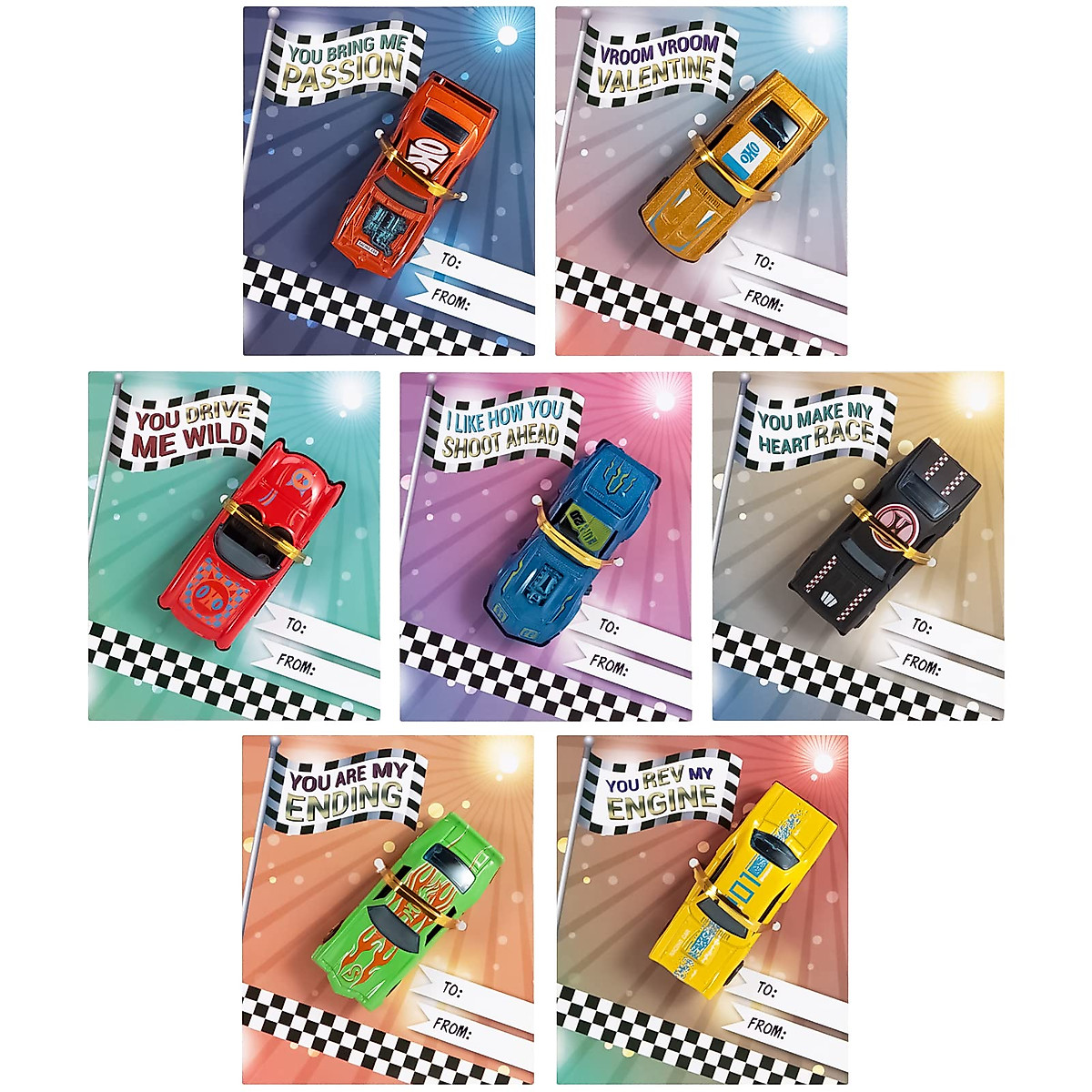 ThinkMax Valentins Day Cards for Kids with 28 Pack Mini Die-Cast Metal Cars, Valentines Classroom Gift Exchange Party Favor Supplies for Boys Girls.