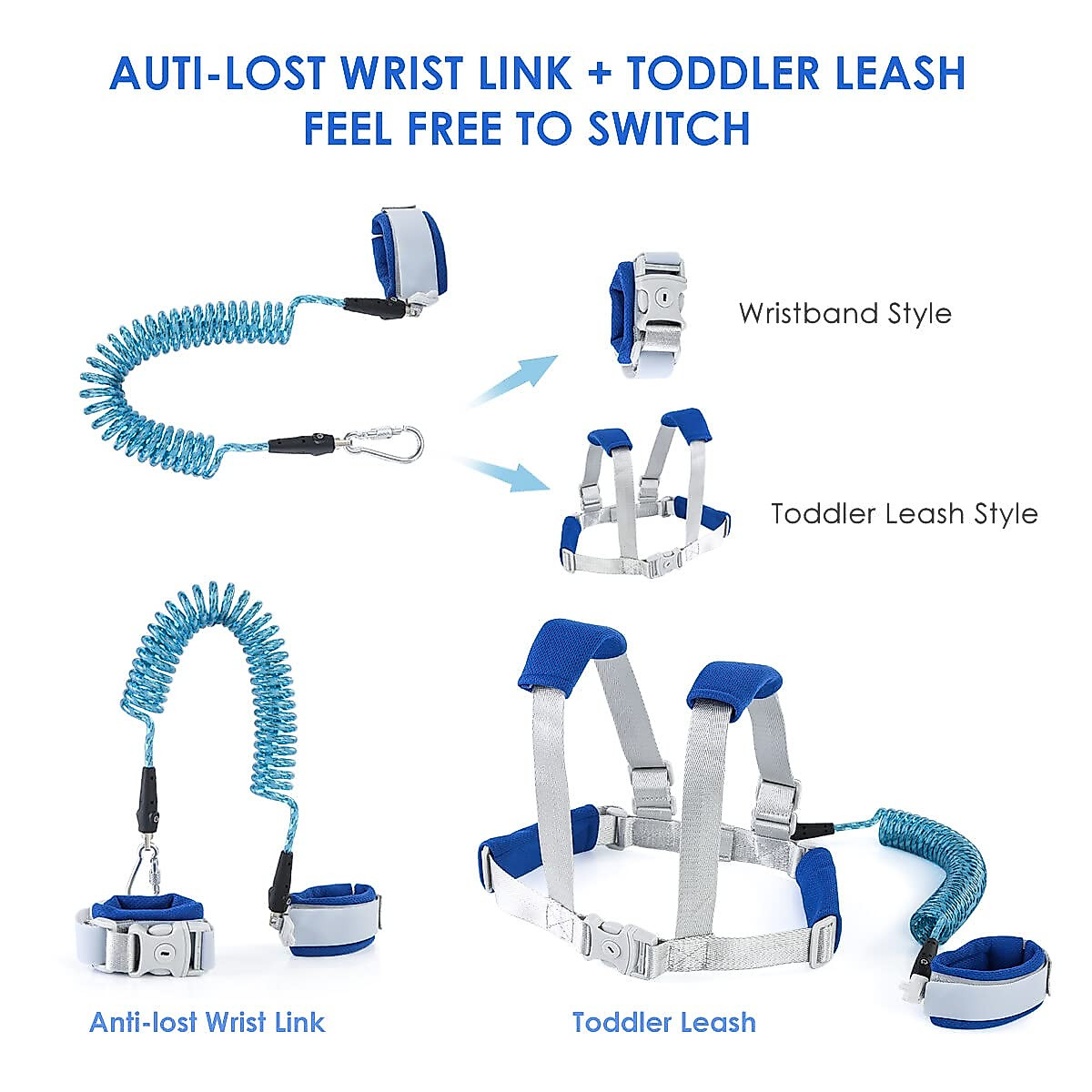 Yuehuam 2 in 1 Toddler Leash, Toddler Harness with Leash Boy Children Safety Anti Lost Wrist Link with Lock for Reflective Child Harness for Girls/Boys Travel