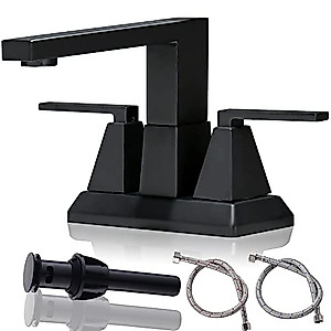 BRAVEBAR 4in Black Bathroom Faucet - 2 Handles Centerset Faucet Bathroom 2 or 3 Hole Bathroom Vanity Sink Faucets with Pop-up Drain | 360° Swivel Spout Leadfree Bathroom Faucet Matte Black