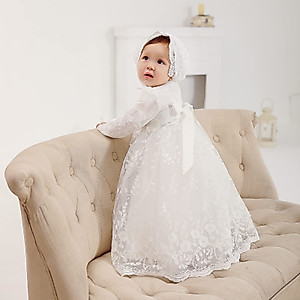 DPKM Baby Girl Baptism Dress 3PCS Infant Embroidered Christening Formal Gowns Outfit for Party Wedding