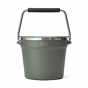 YETI Rambler Beverage Bucket, Double-Wall Vacuum Insulated Ice Bucket with Lid, Camp Green