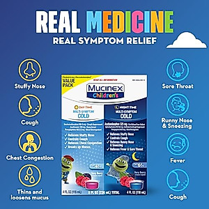Mucinex Children's Day & Night Combo Pack, Kids Cold Medicine / Kids Cough Medicine, Daytime Cold Medicine & Night Time Cold and Flu Medicine, Mucinex Kids Medicine, Berry Flavor Liquid (2 X 4 Fl Oz)