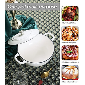 EDGING CASTING Enameled Cast Iron Dutch Oven Pot with Lid for Bread Baking, Enameled Bread Ovens, Suitable For Variety Stovetops, 5 Quart, White