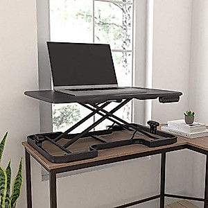 Amazon Basics Rectangular 5-Level Adjustable/Portable Electronic Standing Computer Desk Converter, Wood Surface, 18 Inch, Black