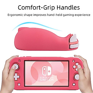 Silicone Protective Case for Nintendo Switch Lite, Soft Grip Case Cover with Comfort Ergonomic Handles for Nintendo Switch Lite 2019 [Self Stand][4 Thumb Stick Caps] (Silicone Grip-Pink)