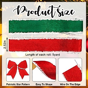 Threetols 2 Rolls 10 Yards Christmas Wired Edge Ribbons, 2.5inch Red Green Velvet Ribbons, Solid Color Ribbon for Xmas Christmas DIY Craft Winter Wreath Bow New Year Party Deco