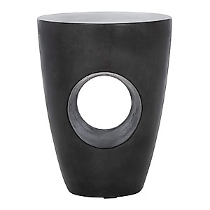 SAFAVIEH Outdoor Aishi Black Modern Concrete Round Accent Table