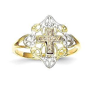 IceCarats 14K Two Tone Gold White Holy Cross Ring Christian Religious Band Size 7