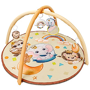 Baby Play Mat Activity Gym, Stage-Based Sensory and Motor Skill Development Language Discovery Baby Play Gym for Newborn, Thicker Non Slip Design with 6 Toys