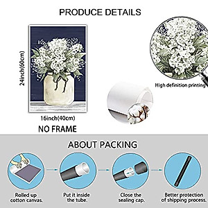 Selitiyer Rustic Bathroom Wall Art Farmhouse Flower Wall Decor Blue White Canvas Prints Mason Jar Floral Poster Country Painting Picture for Kitchen Living Dining Room Home Decor 16x24 Inch No Frame