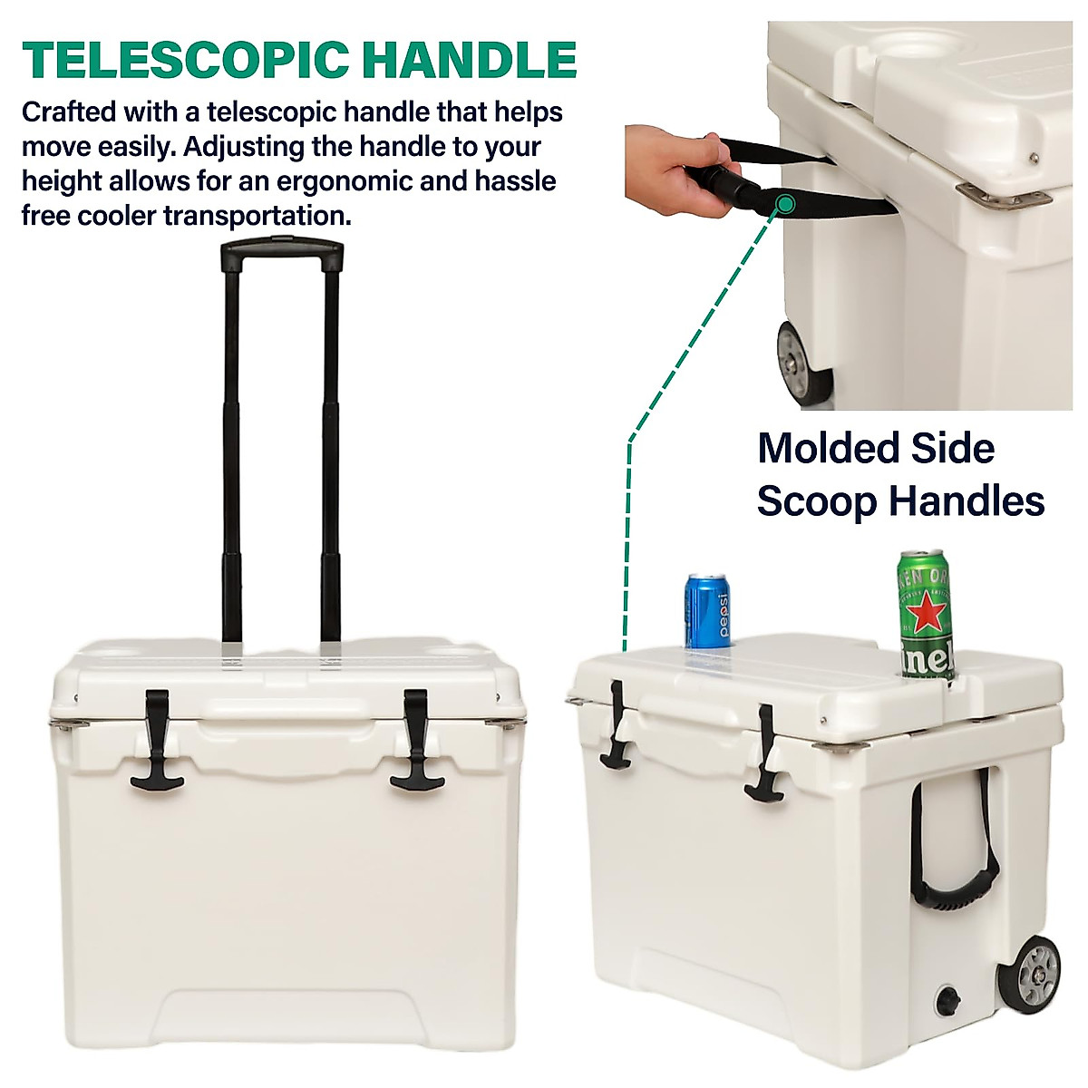 FOROUT Hard Cooler with Wheels and Handle, 42 Quart Ice Chest with Wheels Keeping Ice Cold for Days, Great for The Beach, Boat, Travel,Fishing, Barbecue or Camping White