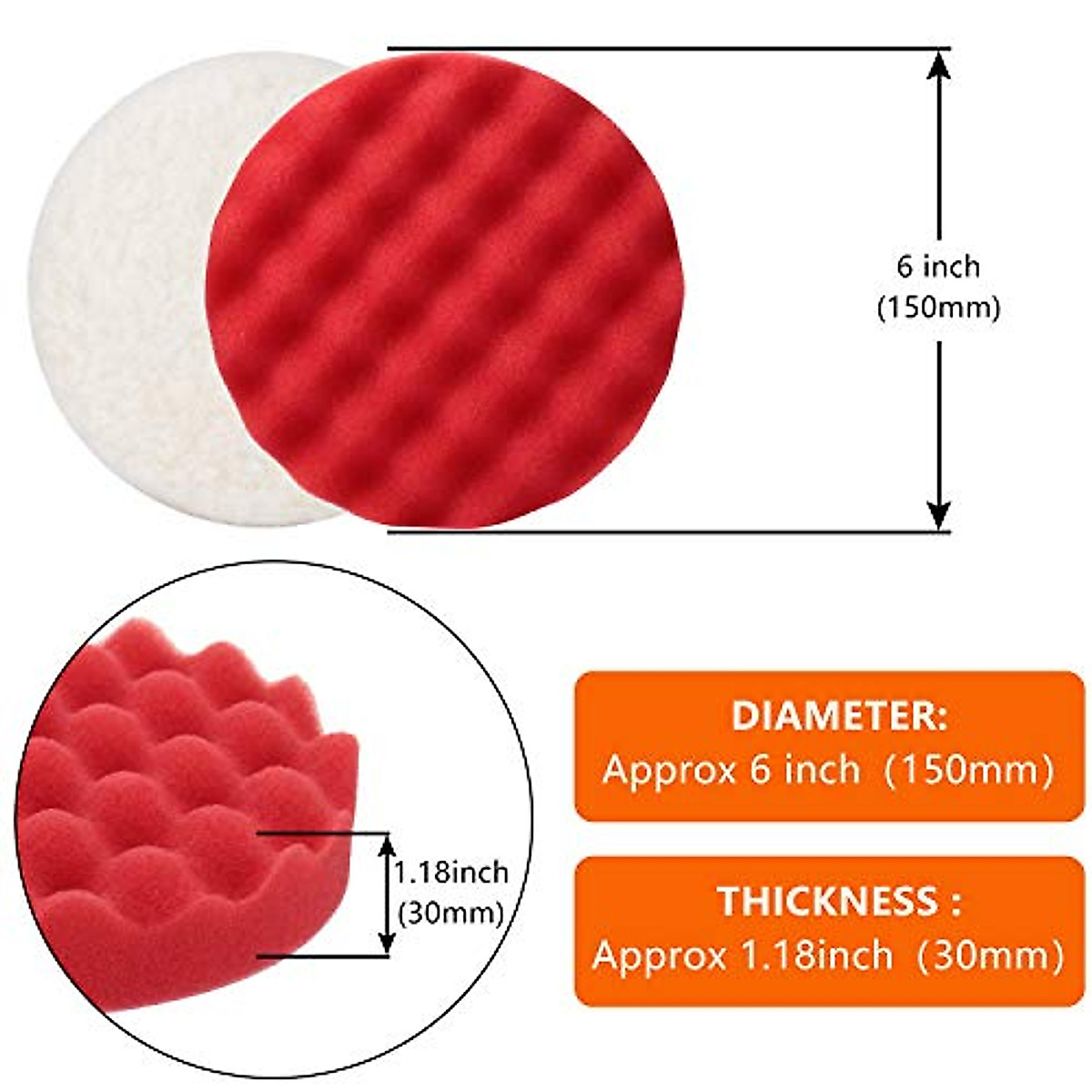 12 Pcs Buffing Polishing Pads 6 Inch Compound Buffing Sponge Pads Cutting Polishing Pad Kit for Car Buffer Polisher Compounding, Polishing and Waxing