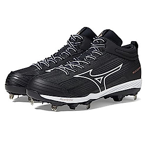 Mizuno Women's Sweep 6 Mid Softball Shoe, Black-White, 8.5