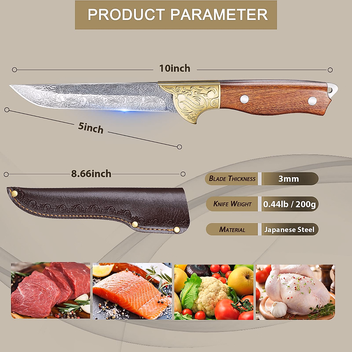 Purple Dragon 8 Inch Ultra Sharp Butcher Knife with 5 Inch Brisket Boning Knife Japanese Steel