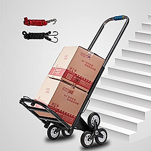 Generic Hand Trucks Heavy-Duty Steel Stair Climbing Cart, Folding Hand Truck, Multifunctional Trolley, 6-Wheel Solid Rubber Wheel Transport Cart, 100kg Load Capacity